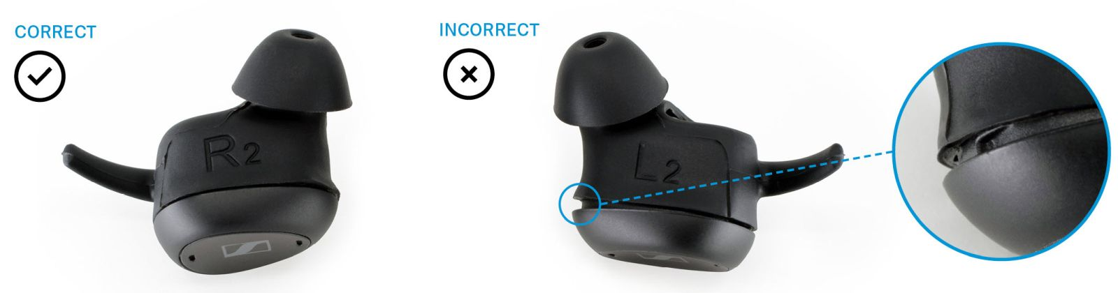Mounting the Sennheiser TV Clear ear adapters correctly